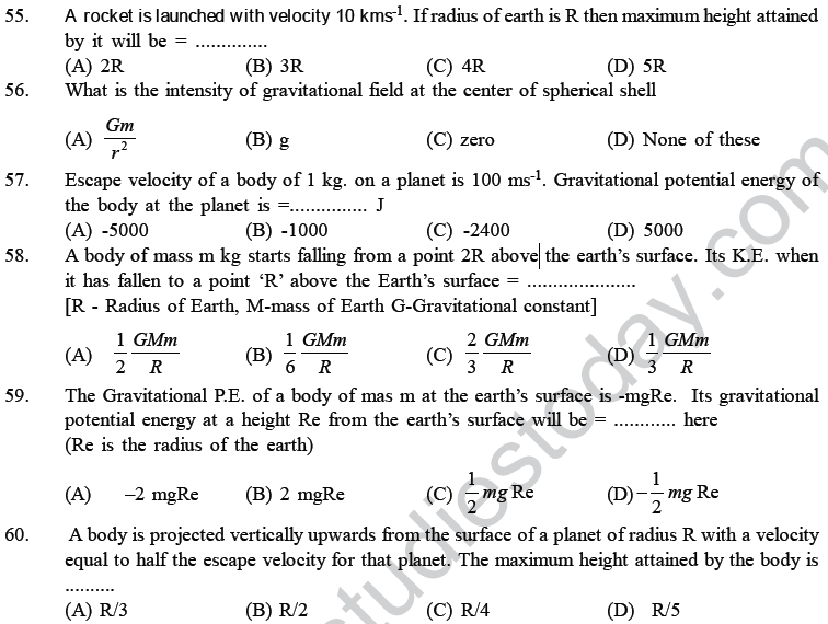 NEET UG Physics Gravitational MCQs with Answers